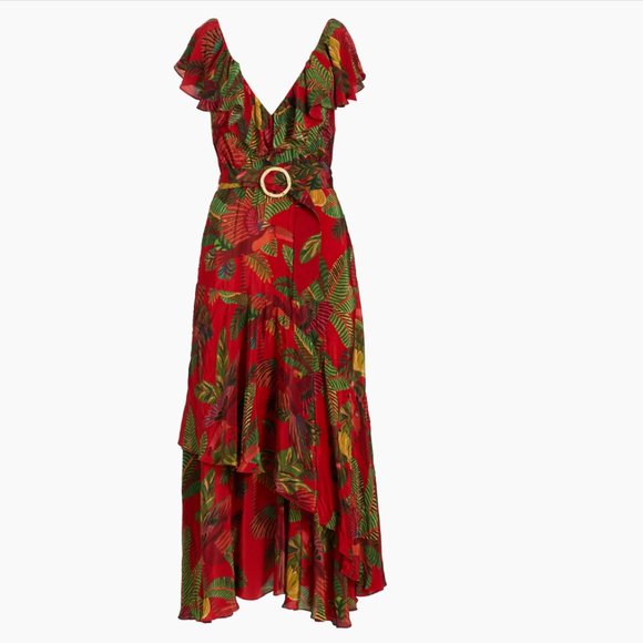 FARM Rio | Dresses | Farm Rio Red Forest Birds Belted Mididress Large ...